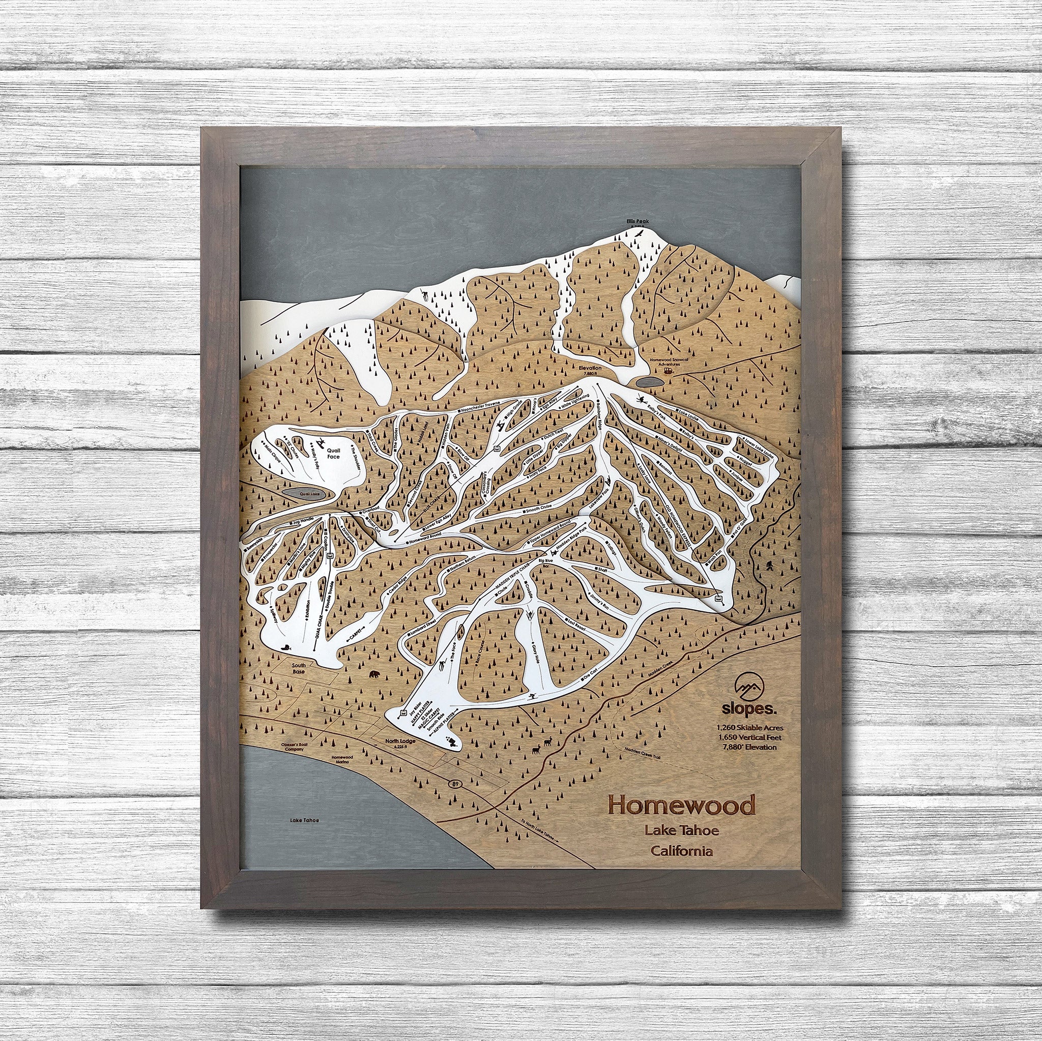 Homewood Mountain Ski Trail Map | 3D Wooden Ski Trail Map Art – Slopes ...