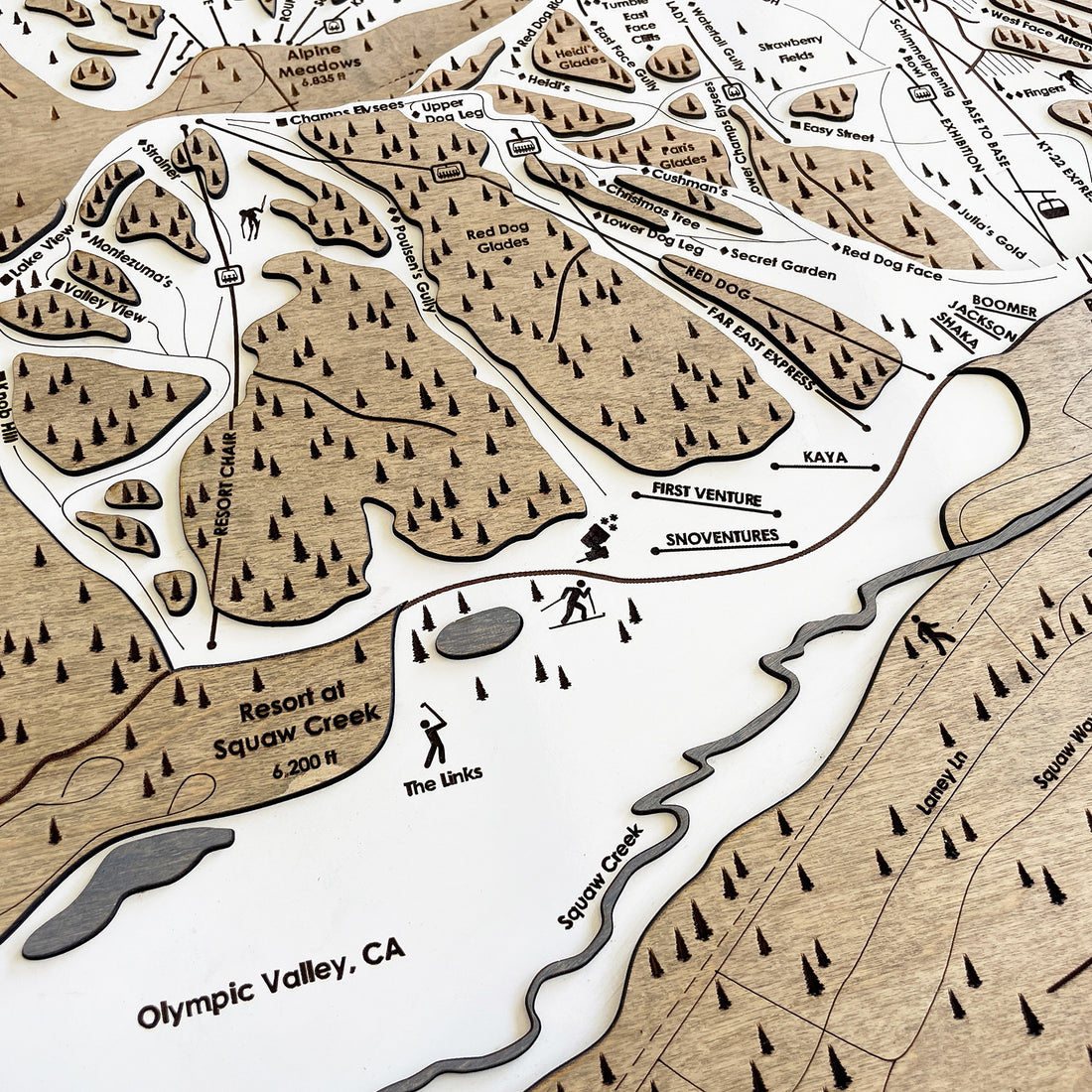 Palisades Tahoe Ski Trail Map | 3D Wooden Ski Trail Map Art – Slopes ...